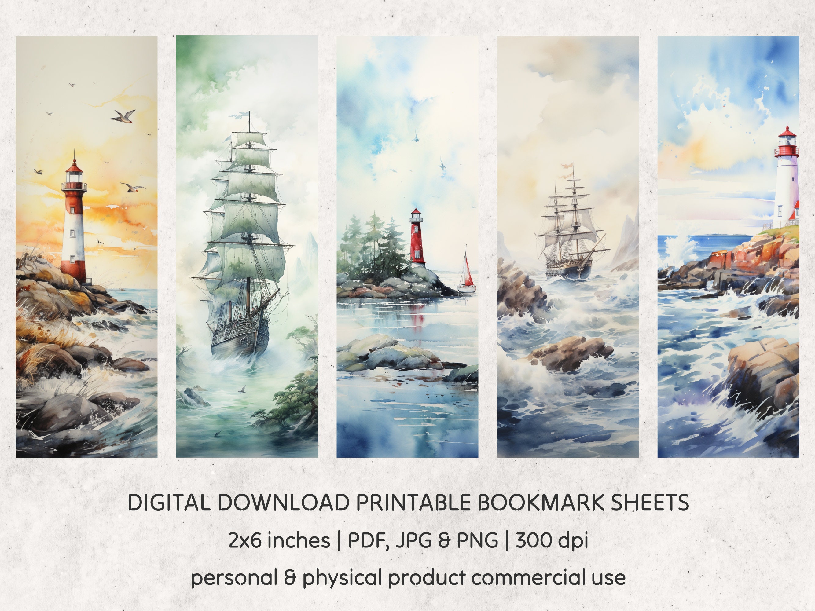 Nautical Bookmark 15 Printable Bookmarks Digital Download Lighthouse ...