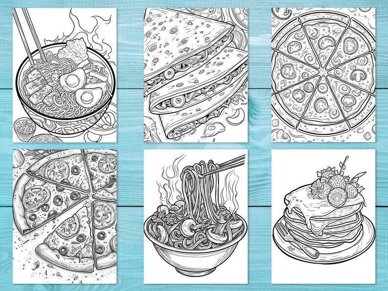 Food Coloring Book, 35 Printable Cookery Pages for Adults and Kids ...