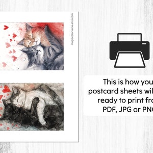 Cats in Love Postcards, 6 Printable Romantic Postcard Digital Download ...