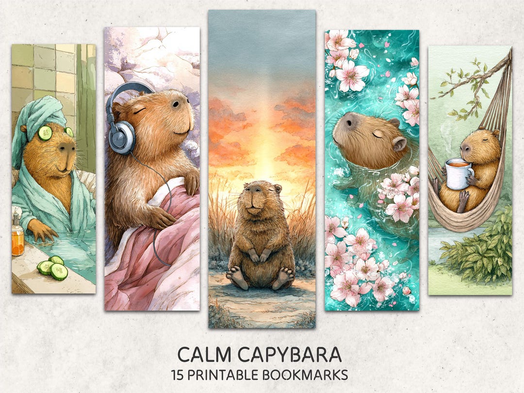 Capybara Bookmarks Set of 15 | Digital Download | Zen Calm Capybara ...