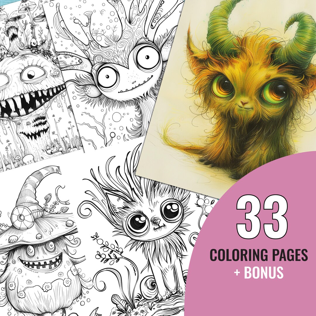 Cute Monsters Coloring Book, 33 Printable Fantasy Creatures Coloring ...