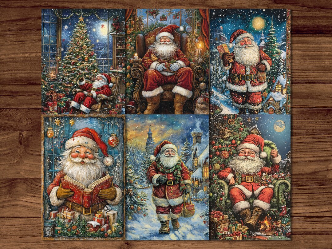 Santa Claus Postcards, 6 Printable Christmas Greeting Cards Digital ...