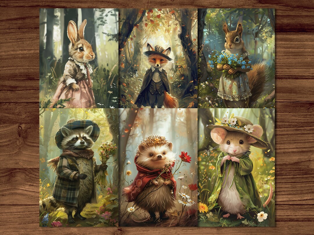 Forest Animals Postcards, 6 Printable Fantasy Postcards Digital ...