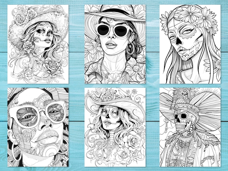 Chicano Art Coloring Book, 34 Printable Grayscale Pages for Adult ...