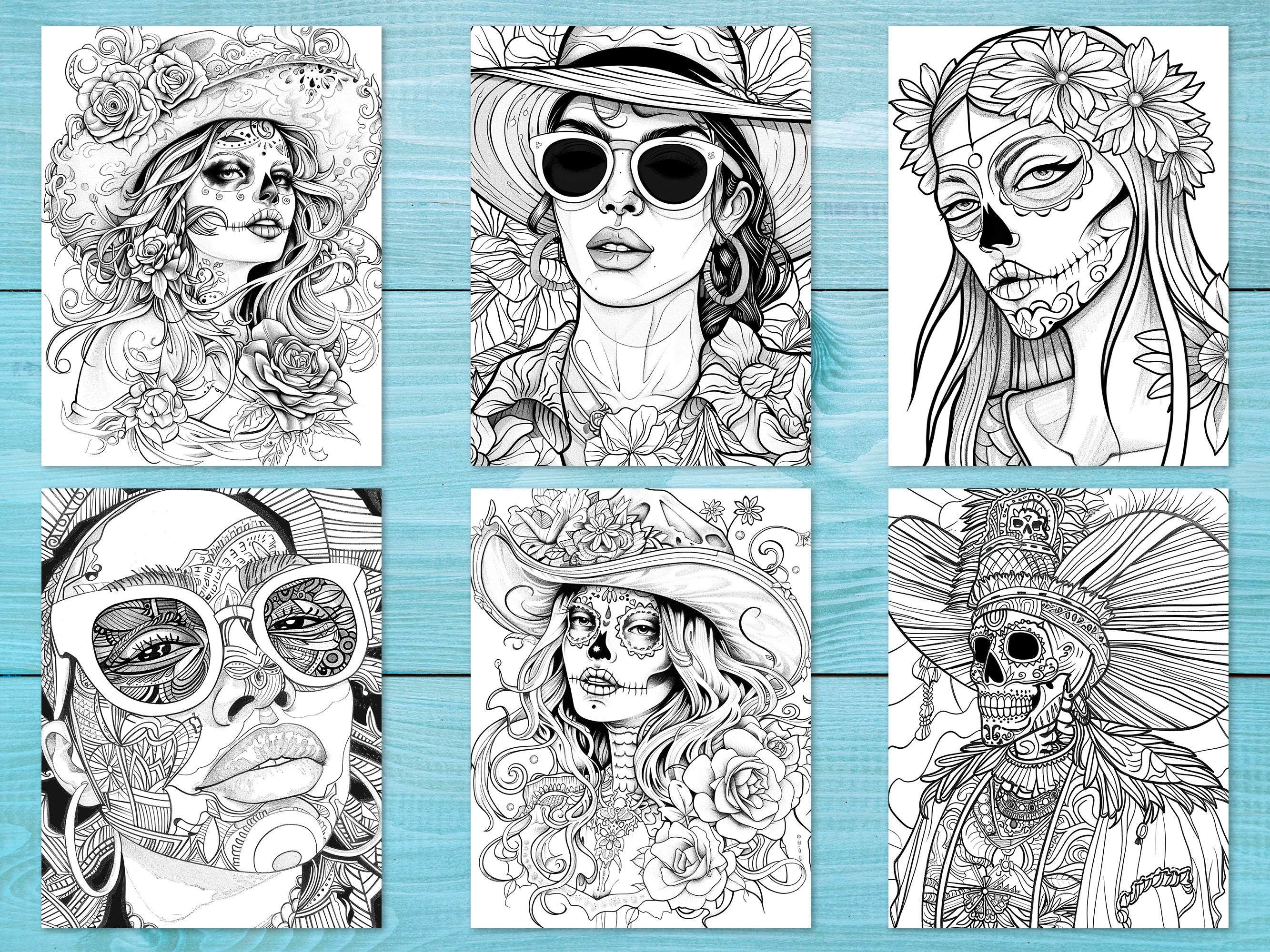 Chicano Art Coloring Book, 34 Printable Grayscale Pages for Adult ...