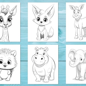 Cute Animals Coloring Book, 32 Printable PDF Pages for Kids, Cartoon ...