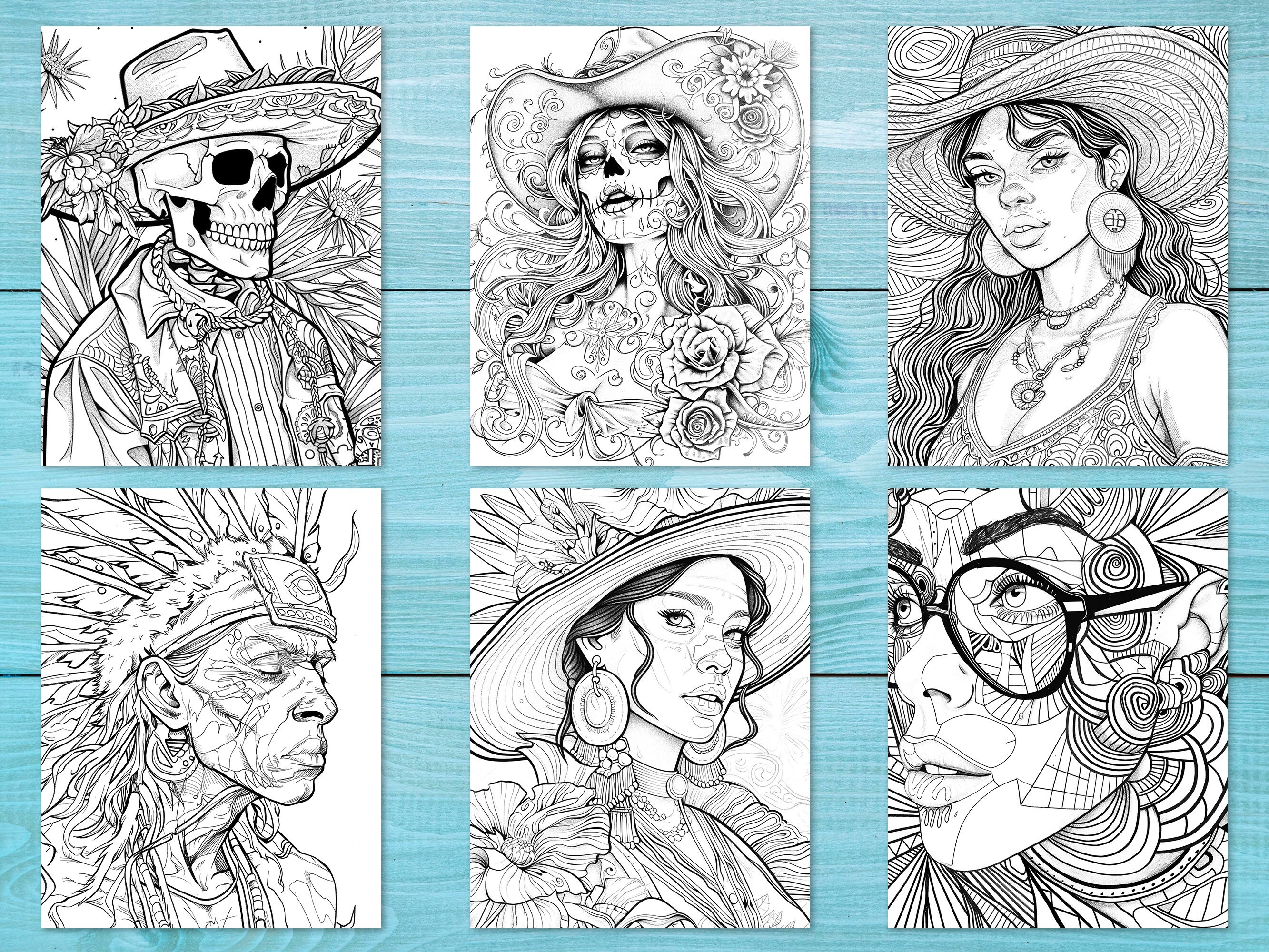 Chicano Art Coloring Book, 34 Printable Grayscale Pages for Adult ...