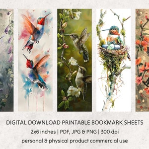 Hummingbirds Bookmarks 15 Printable Beautiful Bookmarks Digital ...