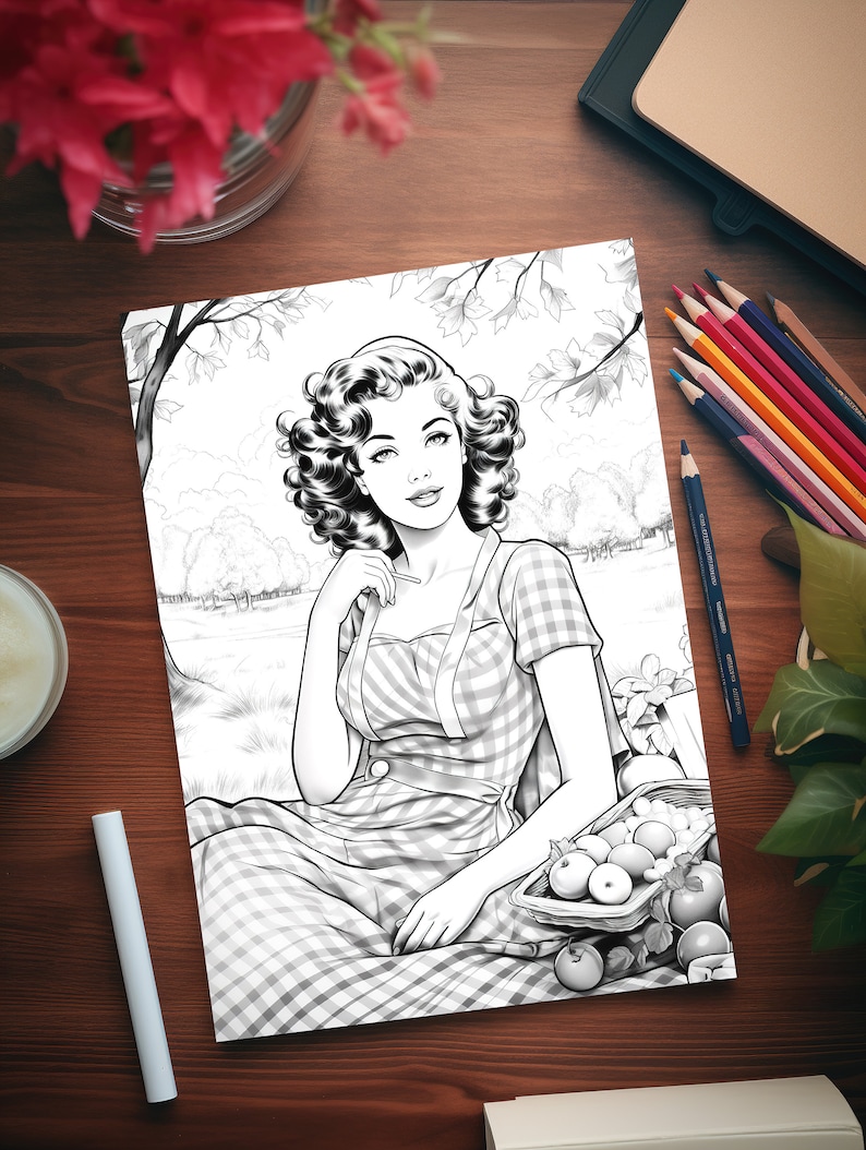Vintage Women Coloring Book, 30 Printable Pin up Girls Coloring Pages ...