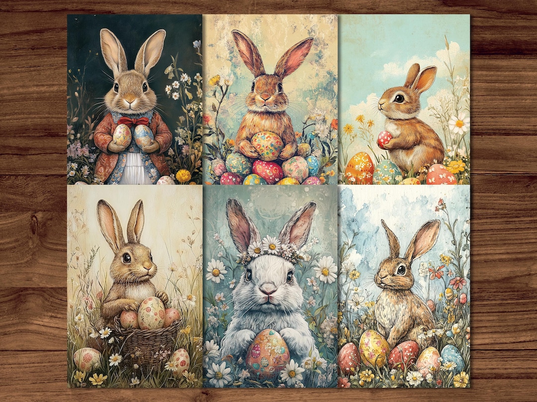 Easter Rabbit Postcards | Digital Greeting Card Set | Printable Cute ...