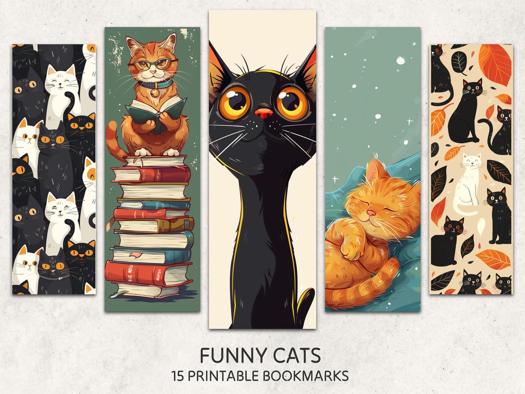 Funny Cats Bookmarks 15 Printable Bookmarks Digital Download Cute Cats ...