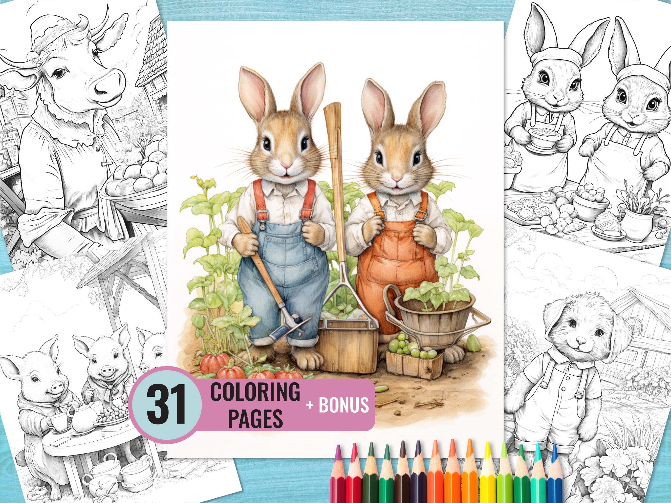 Farm Animals Coloring Book, 31 Printable Pages for Adults and Kids ...