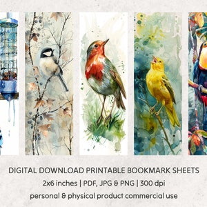 Birds Bookmarks 20 Printable Colorful Bookmarks Digital Download ...