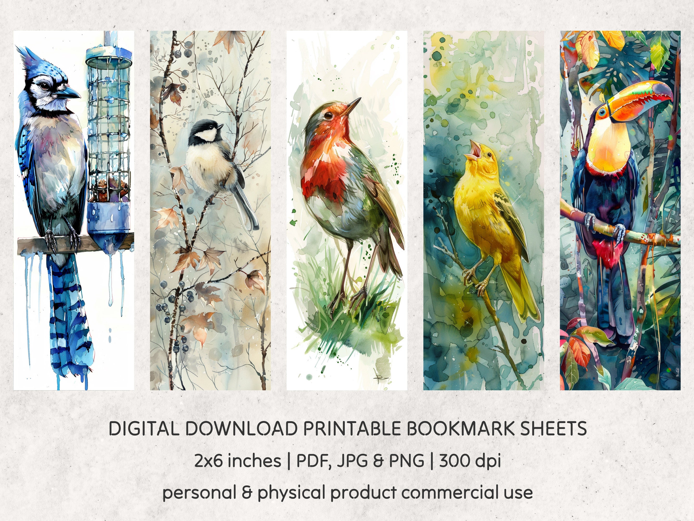 Birds Bookmarks 20 Printable Colorful Bookmarks Digital Download ...