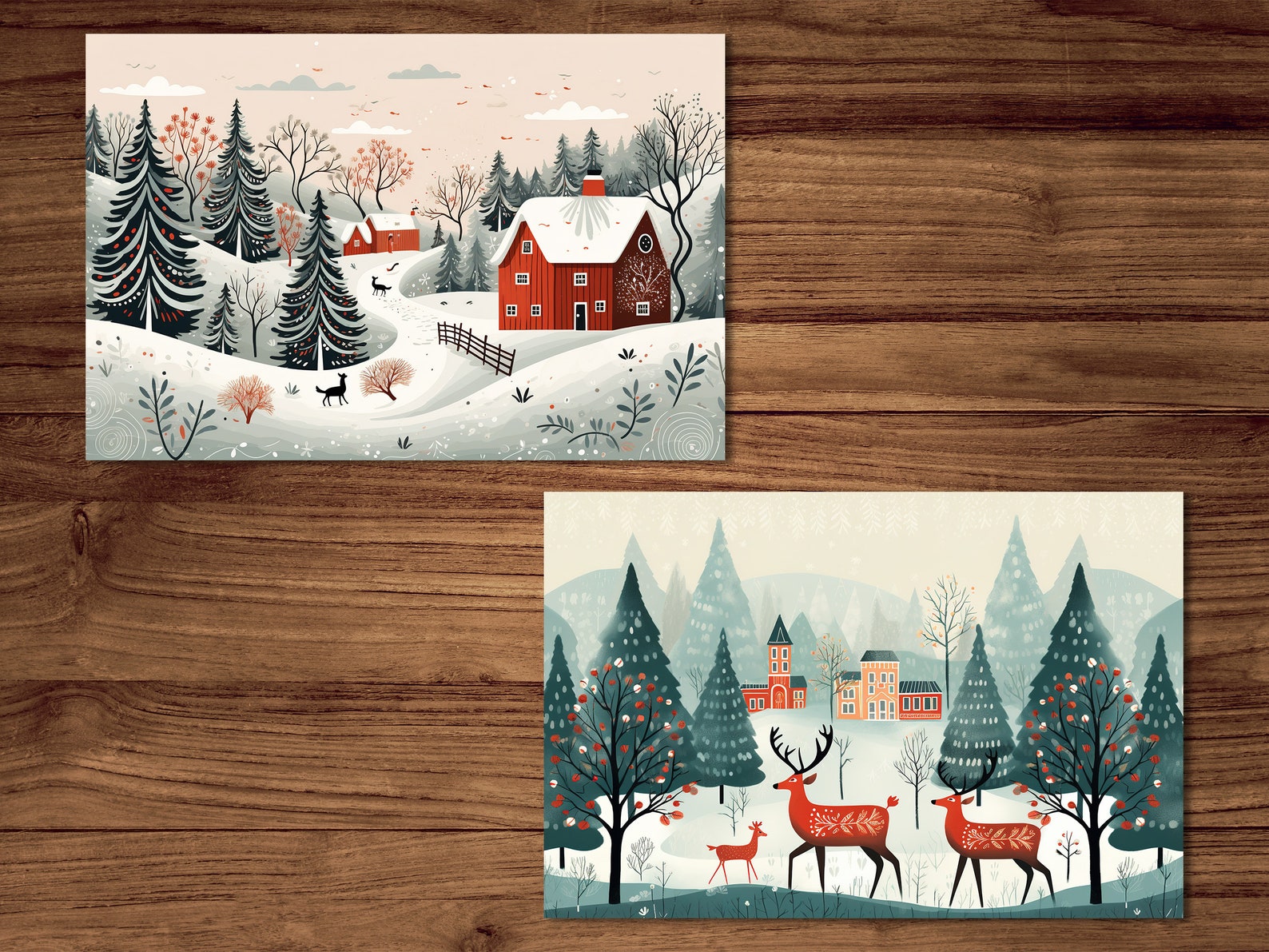 Christmas Postcards, 6 Printable Winter Postcard Digital Download ...