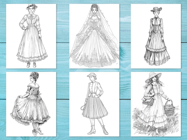 Victorian Women's Clothing Coloring Book, 33 Printable Fashion Pages ...