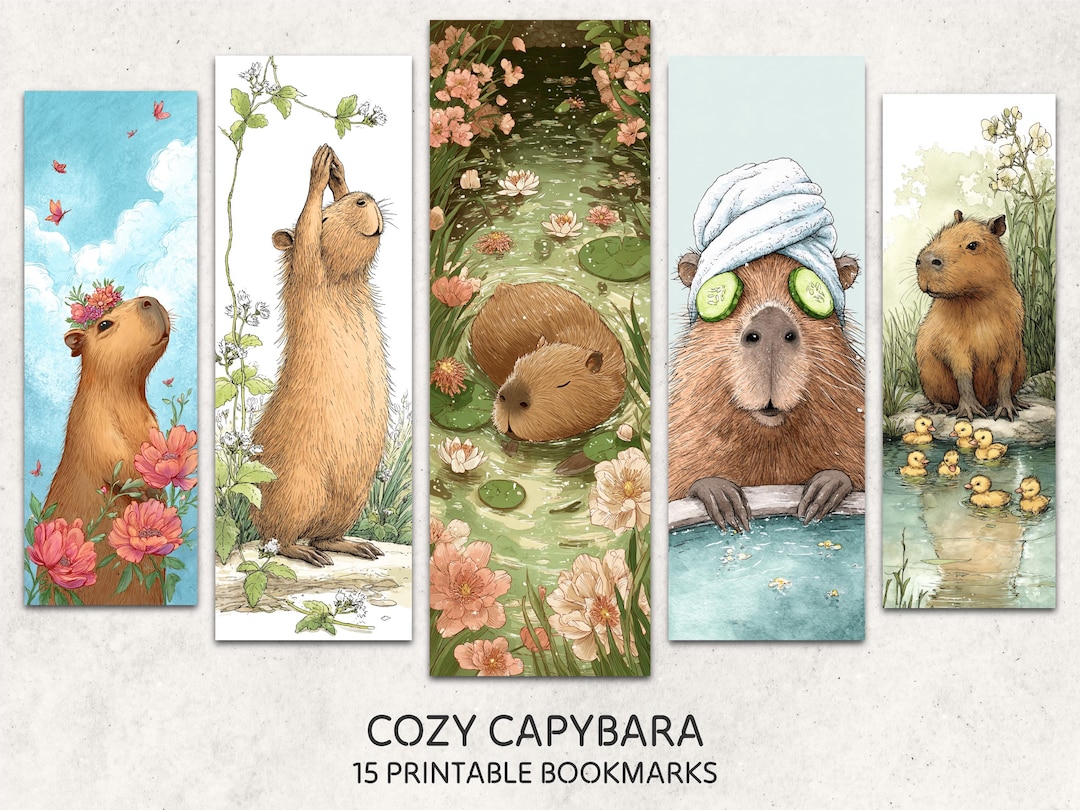 15 Capybara Bookmarks | Digital Download | Relaxing Capybara Printable ...