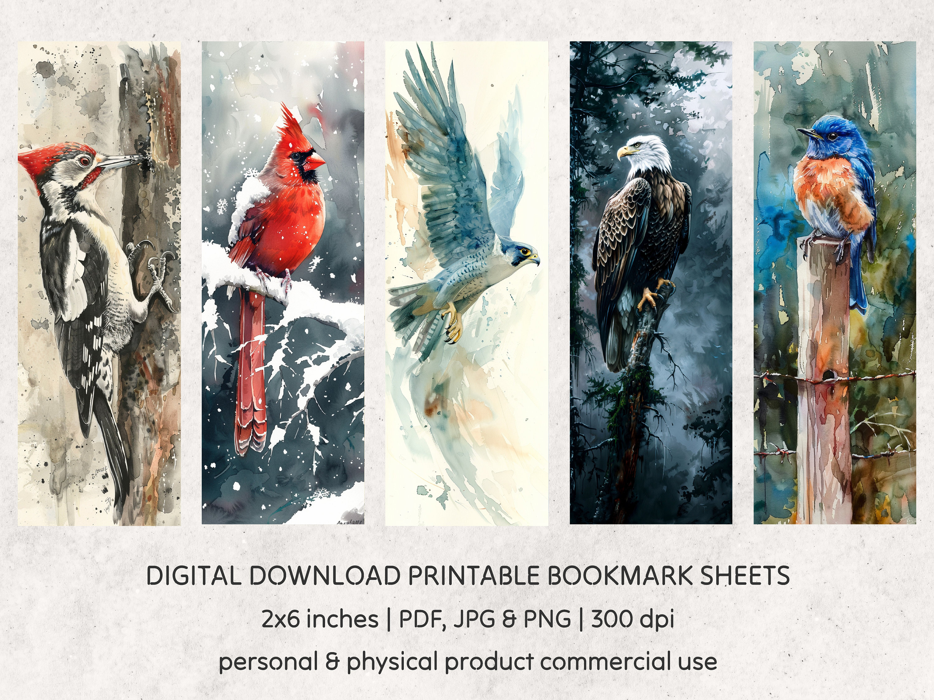 Birds Bookmarks 20 Printable Colorful Bookmarks Digital Download ...