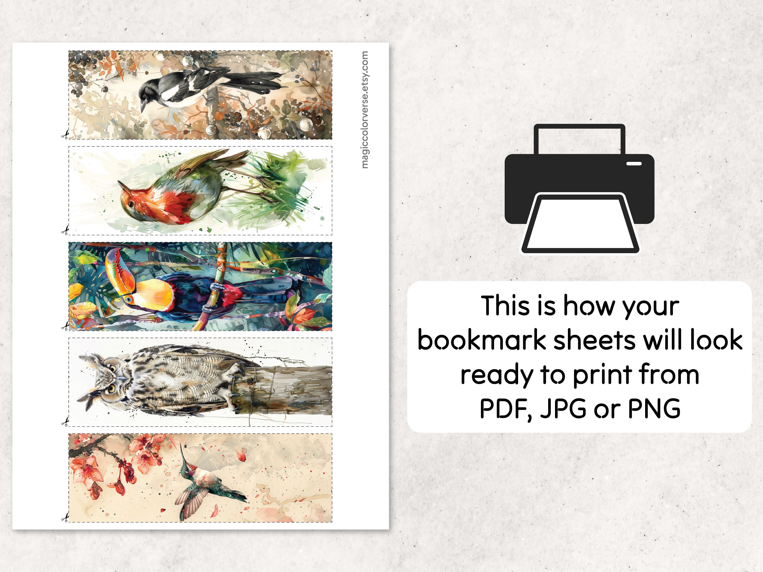 Birds Bookmarks 20 Printable Colorful Bookmarks Digital Download ...