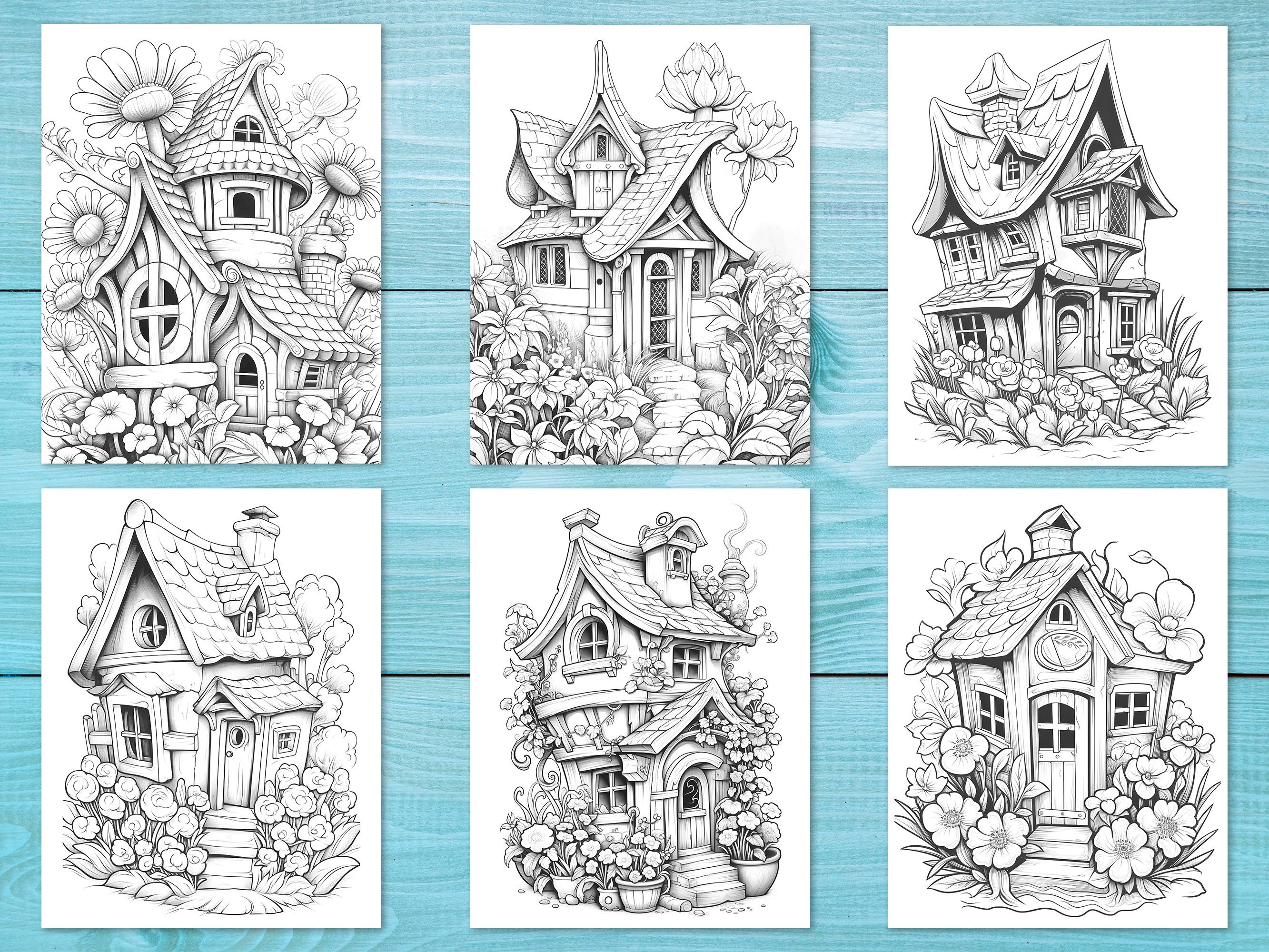 Flower Houses Coloring Book 31 Printable Blooming Homes - Etsy
