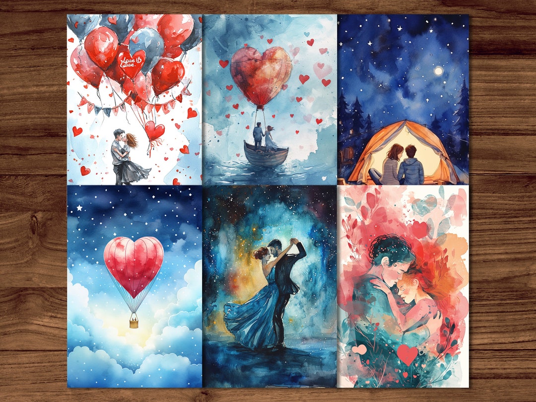 Love Postcards, 6 Printable Romantic Postcard Digital Download, Love ...