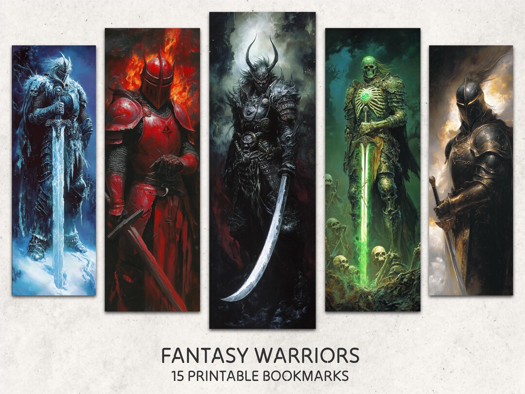 Fantasy Warriors Bookmark Set | 15 Printable Mythic Knights Bookmarks ...