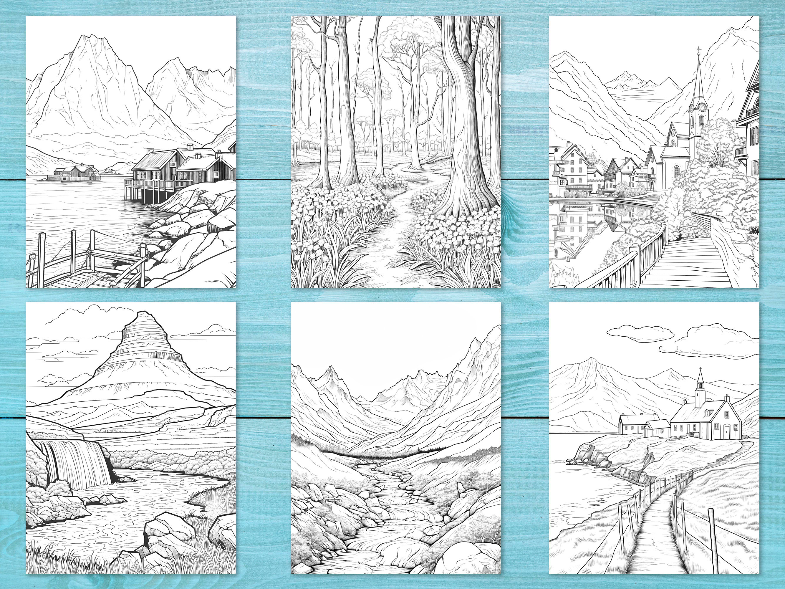 Europe Landscape Coloring Pages 37 Printable Scenery Coloring - Etsy