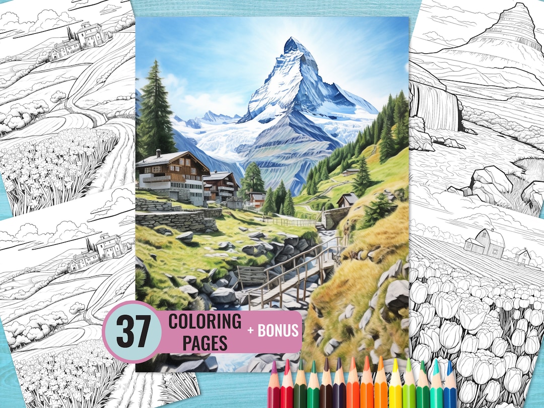 Europe Landscape Coloring Pages, 37 Printable Scenery Coloring Book for ...