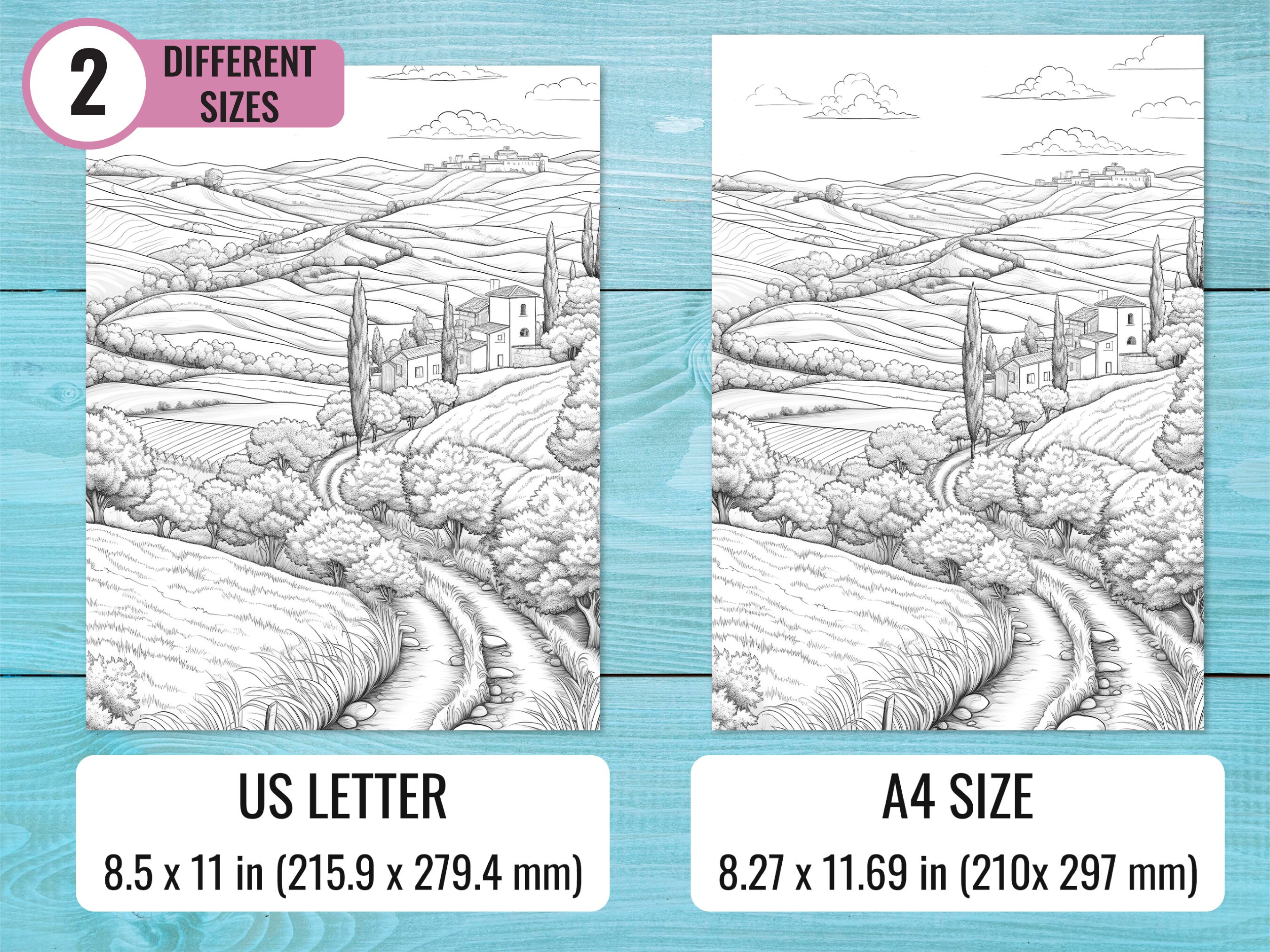 Landscape Coloring Pages 33 Printable Scenery Coloring Book - Etsy