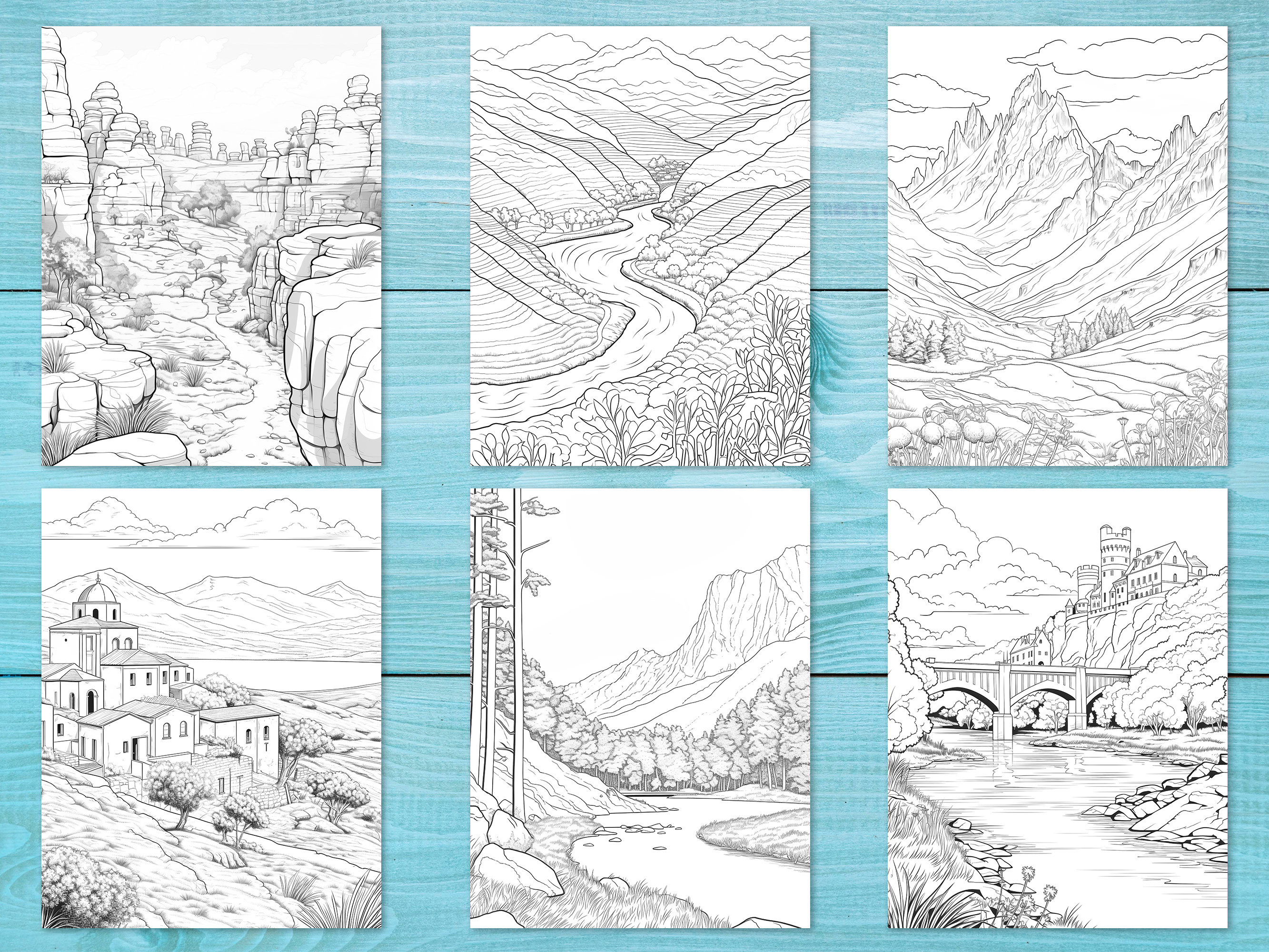 Europe Landscape Coloring Pages, 37 Printable Scenery Coloring Book for ...