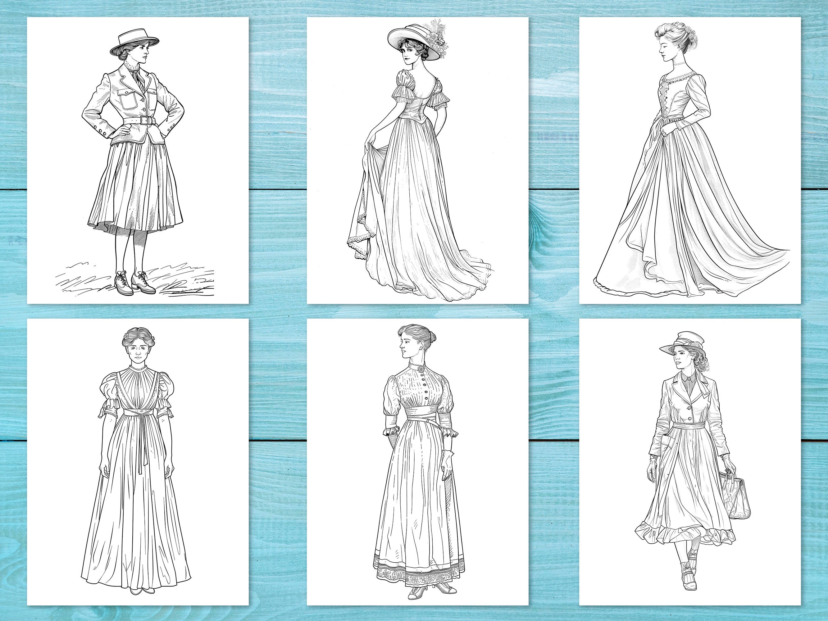 Women's Outfits 1900s Coloring Book, 31 Printable Fashion Pages for ...