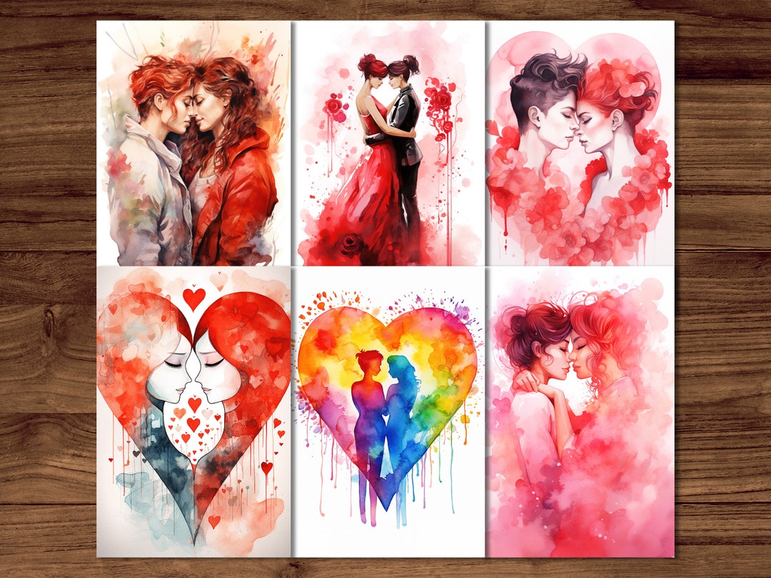 Lesbian Romantic Postcards, 6 Printable LGBT Postcard Digital Download ...