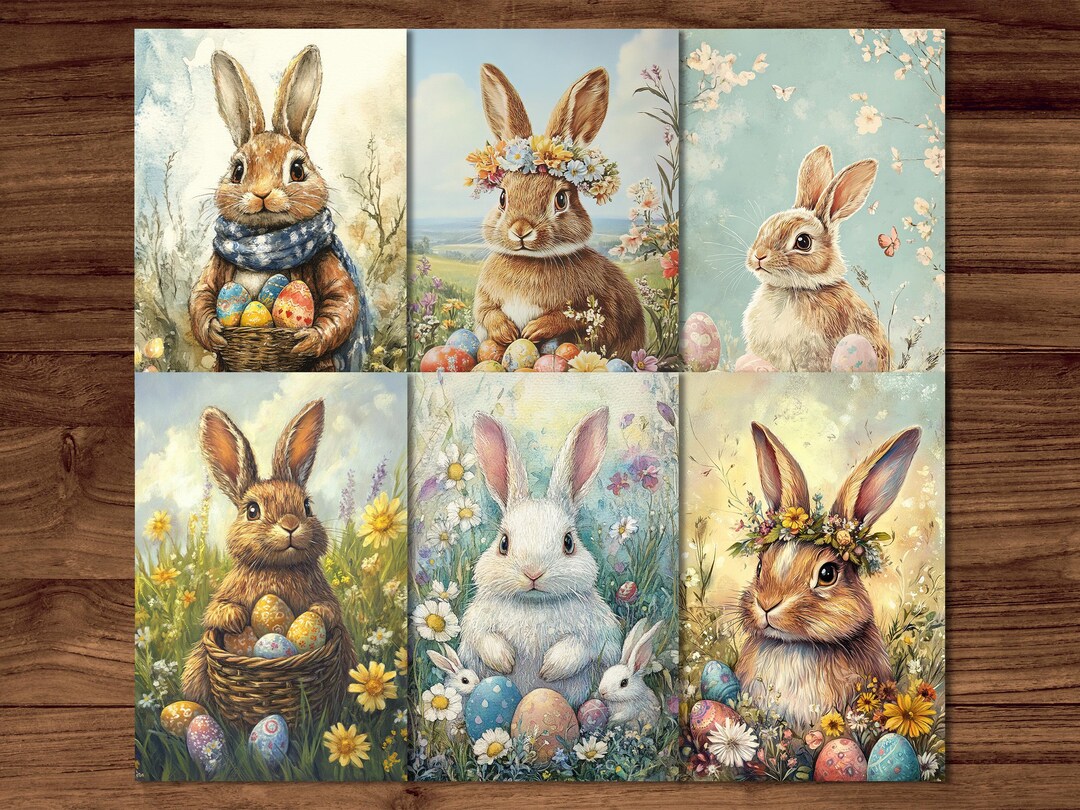 Easter Bunny Postcards Digital Download | Cute Rabbit Greeting Cards ...