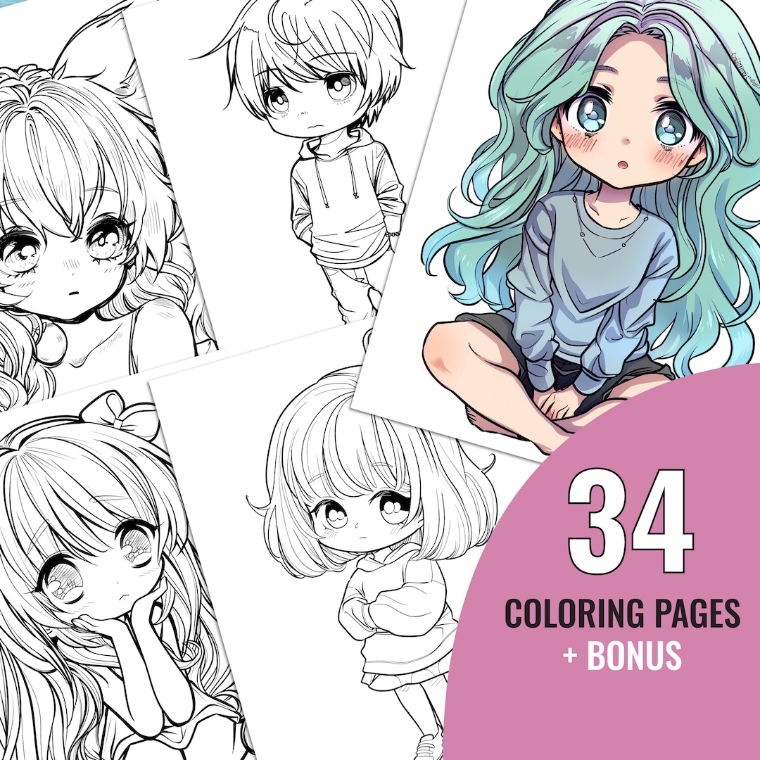 Chibi Anime Coloring Book, 34 Printable Anime Pages for Kids and Adults ...
