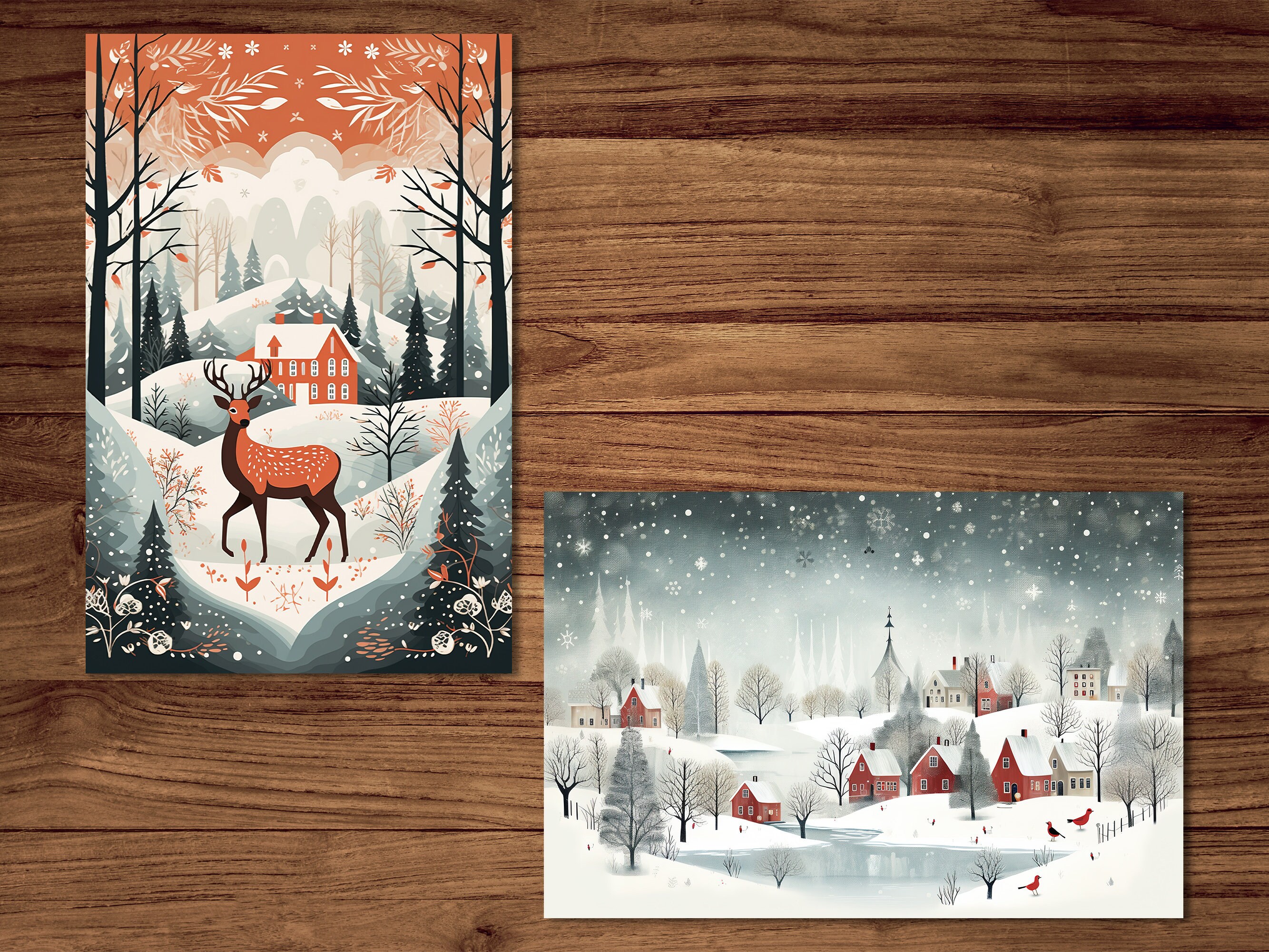 Christmas Postcards, 6 Printable Winter Postcard Digital Download ...