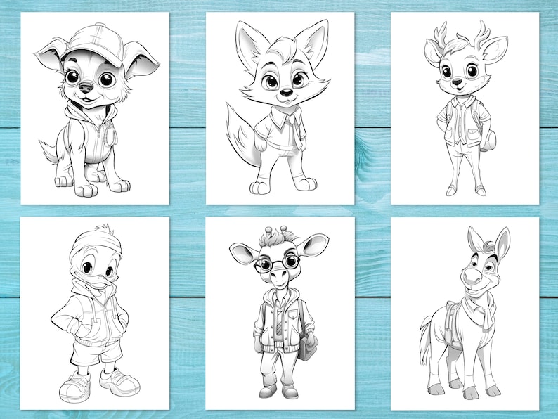 Cute Animal in Clothes Coloring Book, 30 Printable Pages for Kids and ...