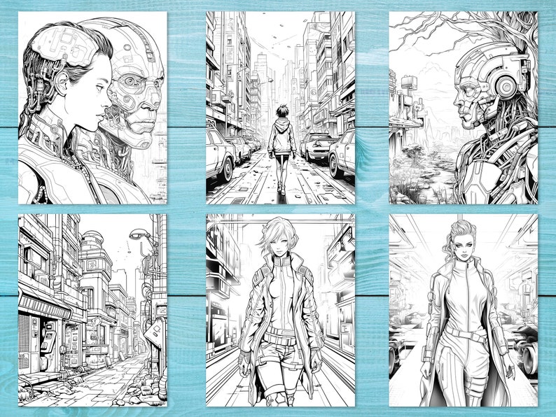 Cyberpunk Coloring Book, 31 Printable Fantastic Pages for Adults and ...