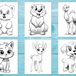 Cute Animals Coloring Book, 32 Printable PDF Pages for Kids, Cartoon ...