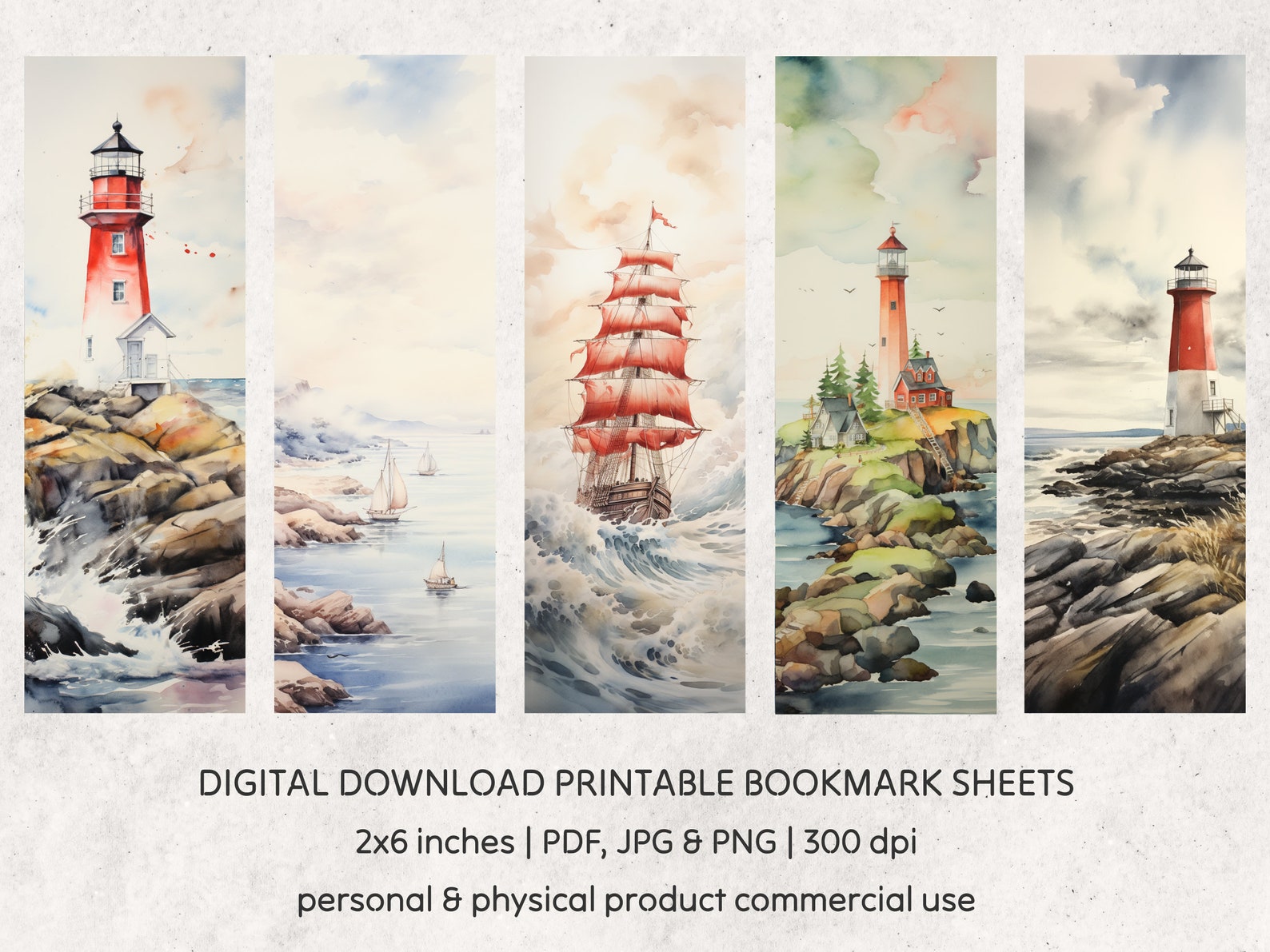 Nautical Bookmark 15 Printable Bookmarks Digital Download Lighthouse ...