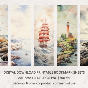 Nautical Bookmark 15 Printable Bookmarks Digital Download Lighthouse ...