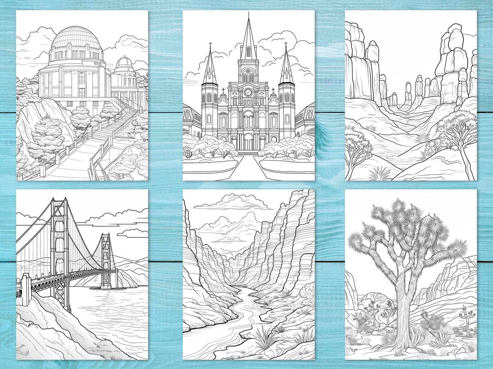 USA Landscape Coloring Pages, 40 Printable USA Landmarks Coloring Book ...