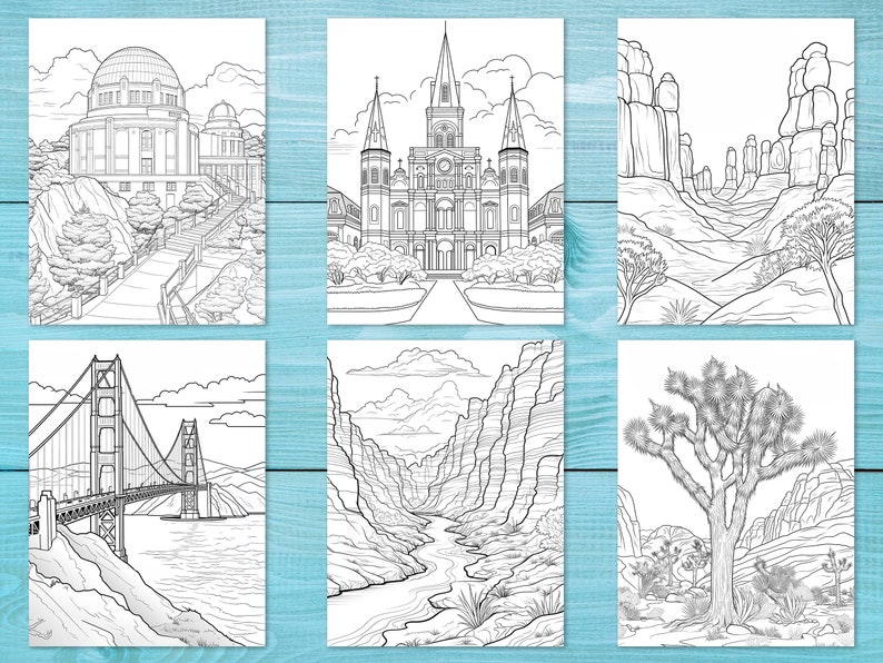 USA Landscape Coloring Pages, 40 Printable USA Landmarks Coloring Book ...