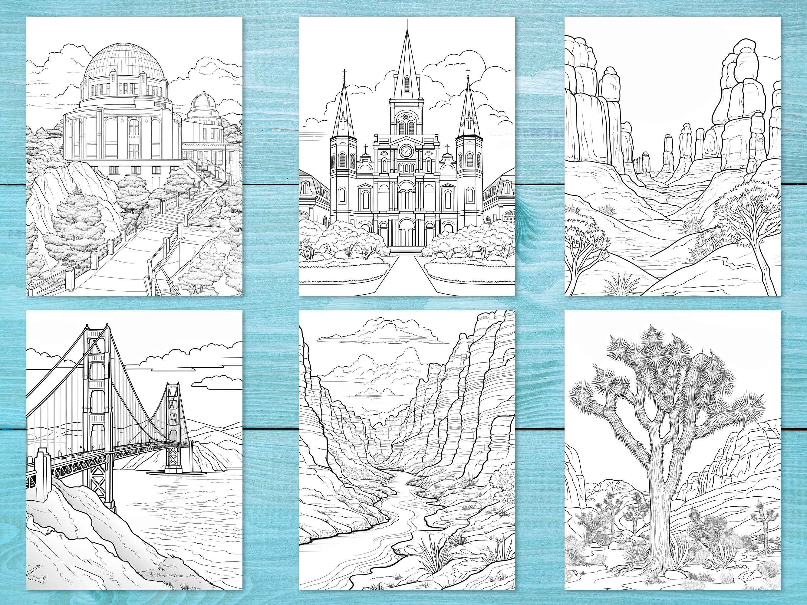 USA Landscape Coloring Pages, 40 Printable USA Landmarks Coloring Book ...