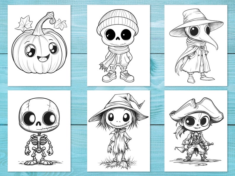 Halloween Characters Coloring Book, 34 Printable Spooky Coloring Pages ...