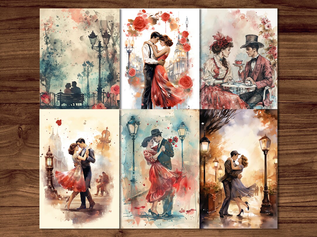 Vintage Romantic Postcards, 6 Printable Valentines Day Postcard Digital ...