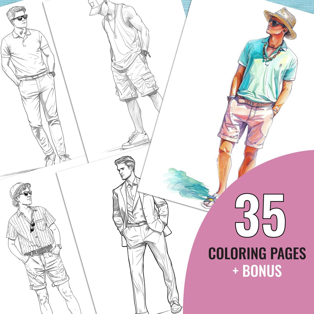 Fashionable Men's Outfits Coloring Book, 35 Printable Fashion Men Pages ...