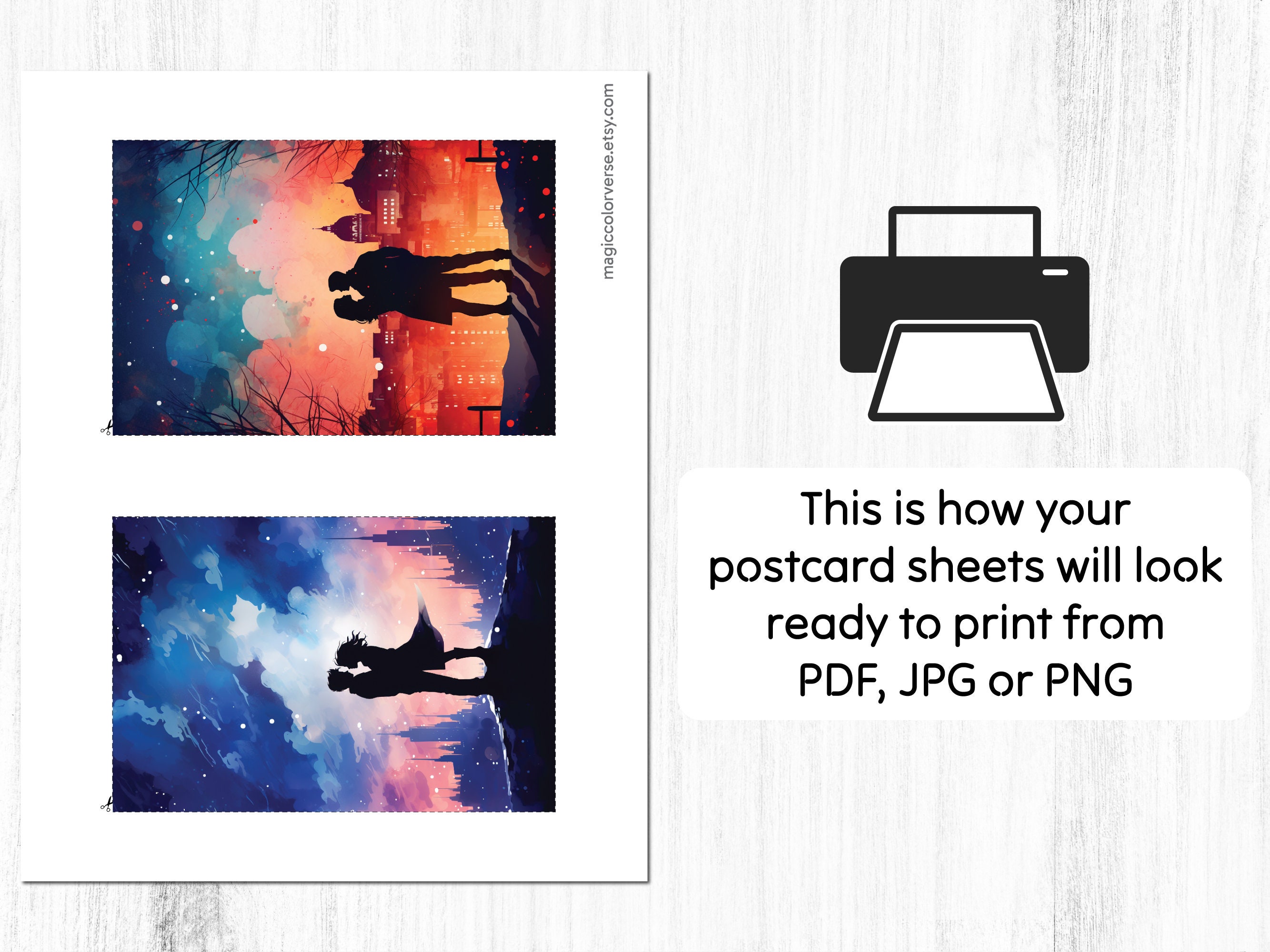Romantic Postcards, 6 Printable Postcard Digital Download, Love Сards ...
