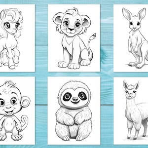 Cute Animals Coloring Book, 32 Printable PDF Pages for Kids, Cartoon ...