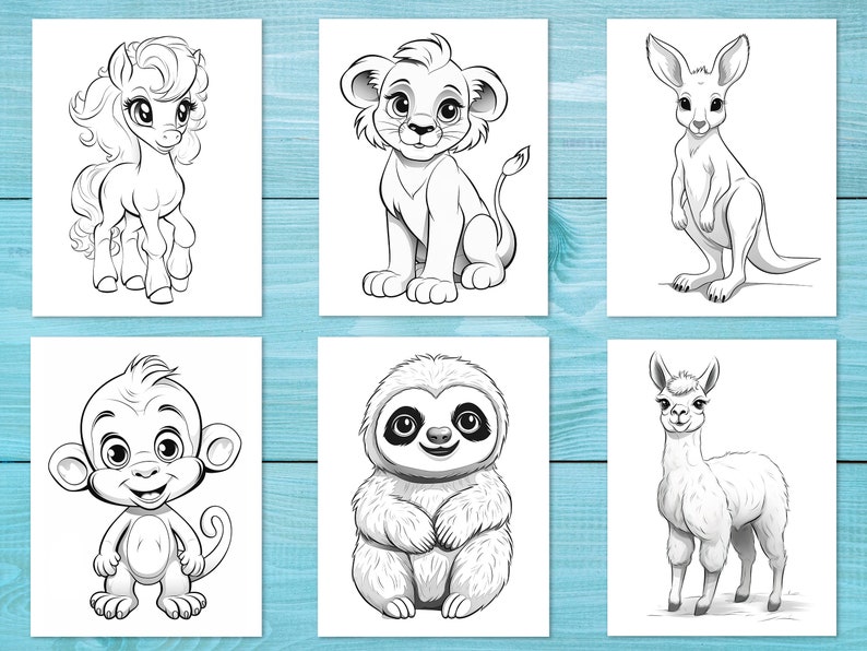Cute Animals Coloring Book, 32 Printable PDF Pages for Kids, Cartoon ...