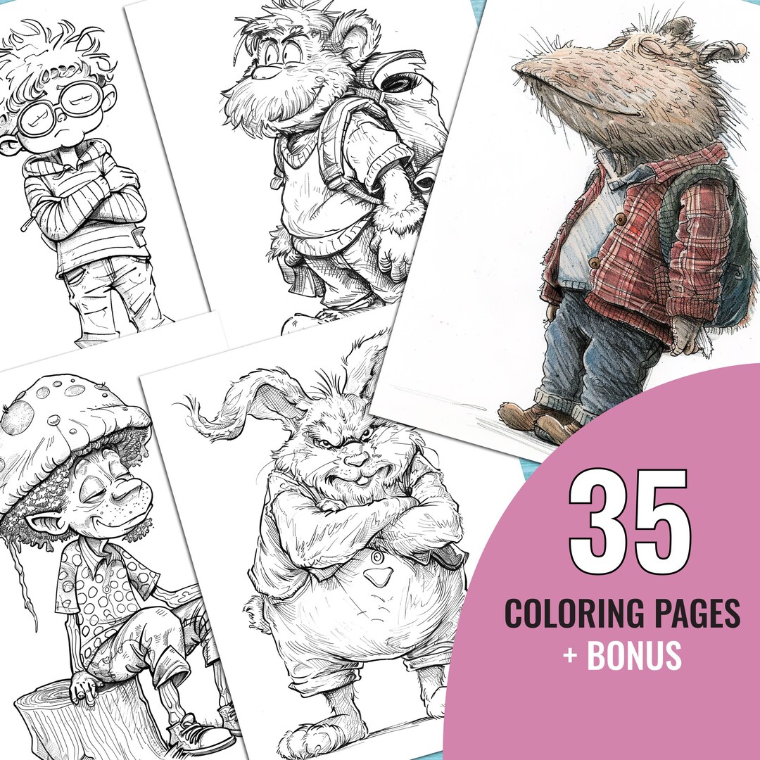 Unusual Characters Coloring Book, 35 Printable Caricature Pages for ...